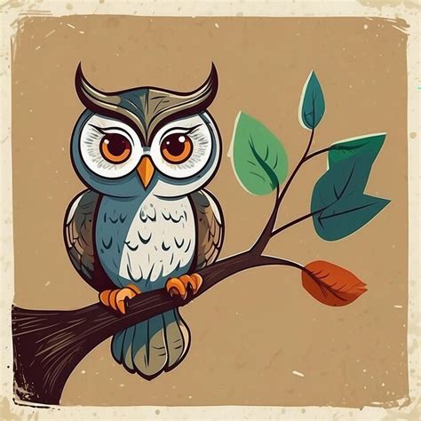 Cute Owl Teaching With Pointer On Tree Cartoon Illustration Premium