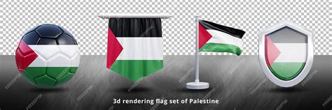 팔레스타인 국기 세트 그림 또는 3d 현실적인 팔레스타인 흔들며 국가 플래그 아이콘 설정 프리미엄 Psd 파일
