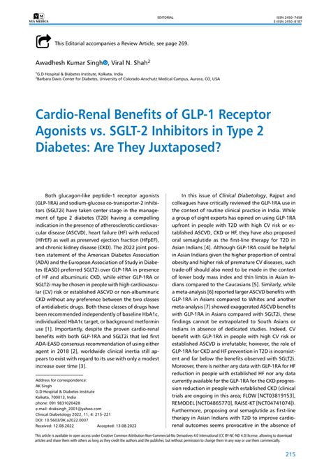 Pdf Cardio Renal Benefits Of Glp 1 Receptor Agonists Vs Sglt 2