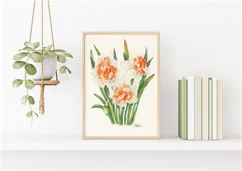 Daffofil Painting Original Flower Botanical Etsy