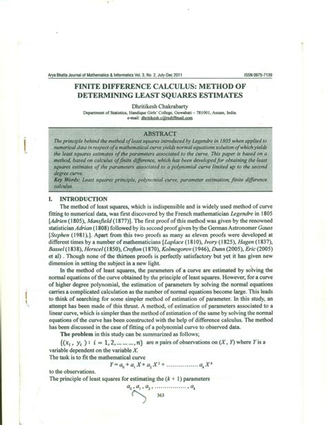 Pdf Finite Difference Calculus Method Of Determining Least Squares