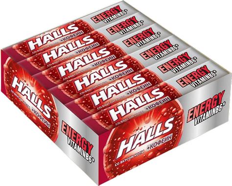 Леденцы Halls (Холс) Кола, с кофеином и витамином В6 12 шт/ Конфеты для ...
