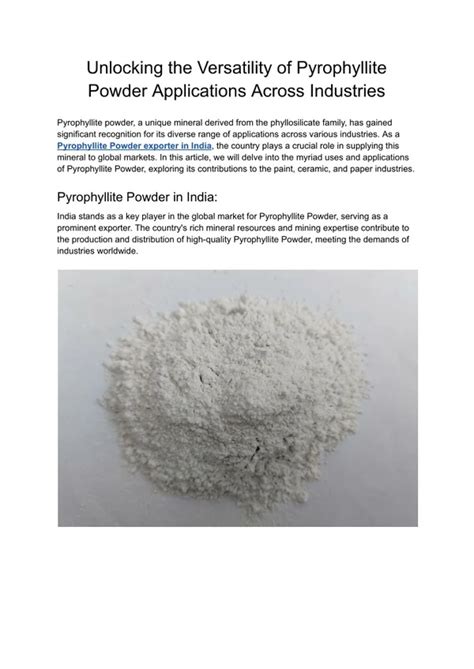 Ppt Unlocking The Versatility Of Pyrophyllite Powder Applications