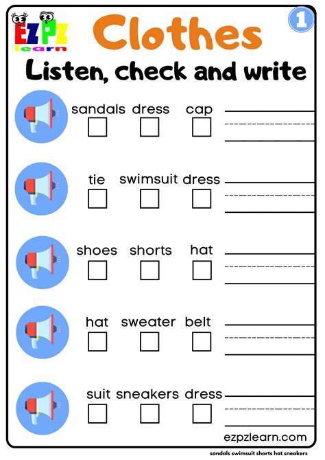 Interactive Clothes Worksheet Listen Check And Write The Correct Words
