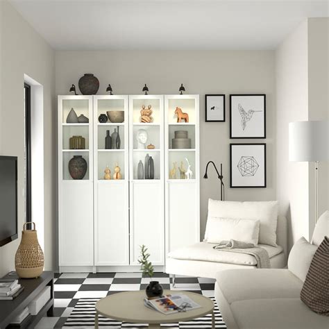 Billyoxberg Regalkombi Mit Paneel Vitrtüren Weiß 160x202 Cm Ikea