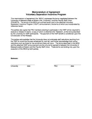 Fillable Online Fsu Umb Memorandum Of Agreement Voluntary Separation Fax Email Print PdfFiller