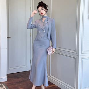 2025秋冬装新款成熟御姐风气质西装领修身包臀鱼尾连衣裙女61125 阿里巴巴