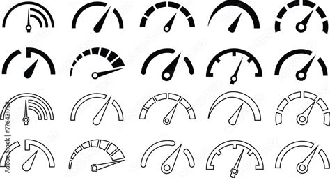 Speedometer Tachometer Black Icons Set Isolated On Transparent