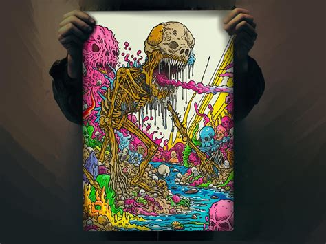 Psychedelic Skeleton Poster Detailed Artwork Nychos Inspired