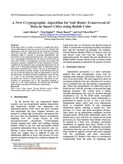 A New Cryptographic Algorithm For Safe Route Pdf