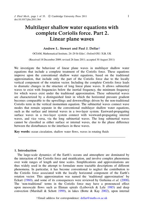 Pdf Multilayer Shallow Water Equations With Complete Coriolis Force