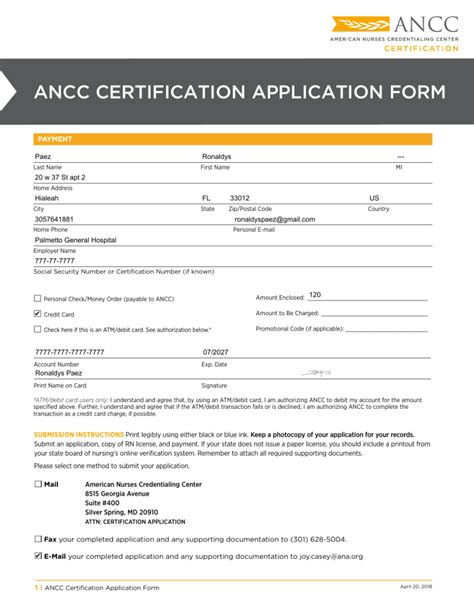 Ancc Certification Application Form