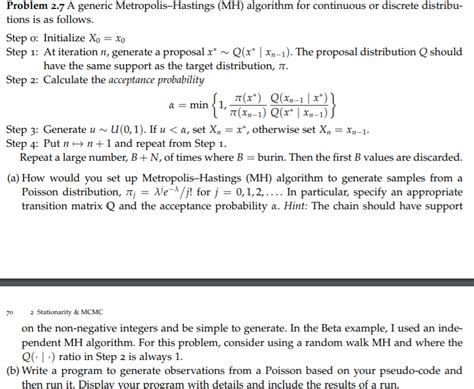 Solved Problem A Generic Metropolis Hastings Mh Chegg