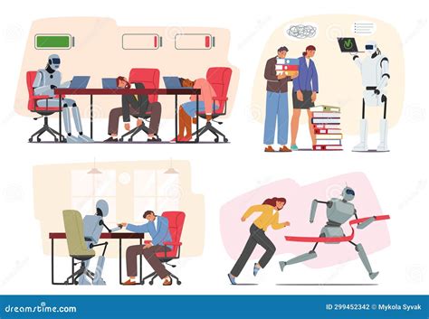 Robot Versus Human At Work Multitasking Artificial Intelligence Doing