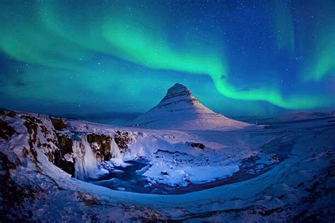 Northern Lights At Mount Kirkjufell Iceland February Poster