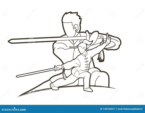 Fighter In Martial Arts Or Kung Fu Pose Vector Cartoon Stick Figure