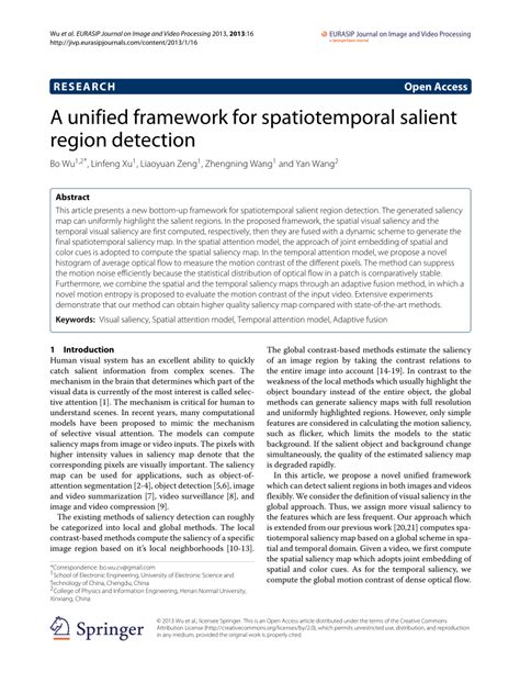 Pdf A Unified Framework For Spatiotemporal Salient Region Detection