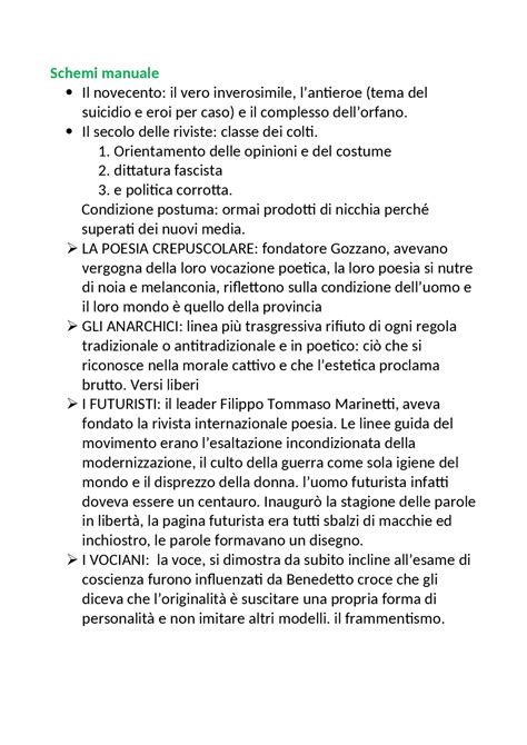Riassunto Schematico Del Manuale Di Letteratura Italiana Moderna E