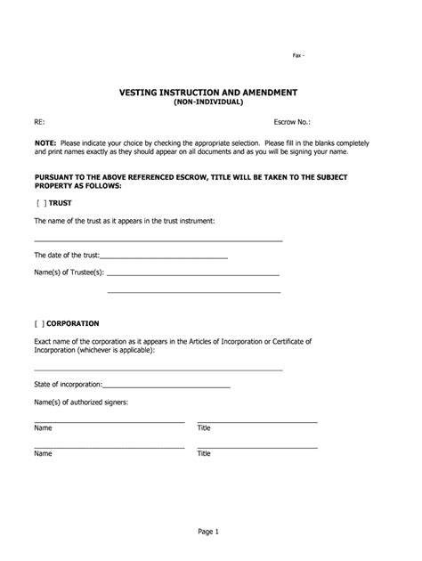 Fillable Online Vesting Amendment Worksheet Pathway Escrow Fax Email