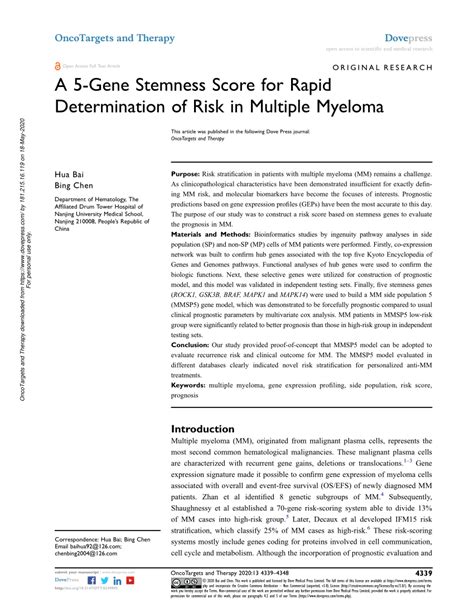 Pdf A 5 Gene Stemness Score For Rapid Determination Of Risk In