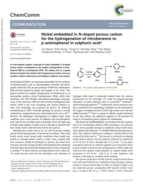 Pdf Nickel Embedded In N Doped Porous Carbon For The Hydrogenation Of
