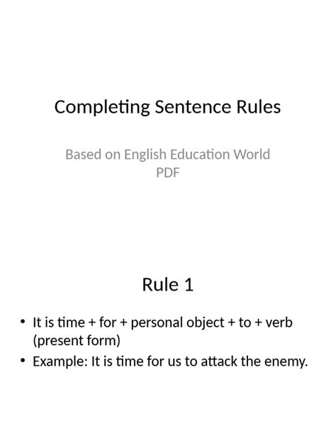 Completing Sentence Rules Presentation Pdf Verb Language Families