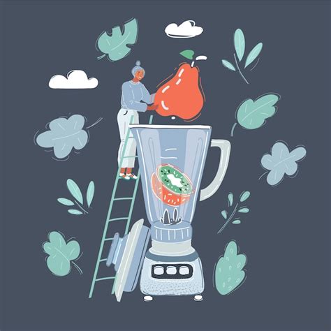 Premium Vector Vector Illustration Of Tiny Woman With A Big Blender