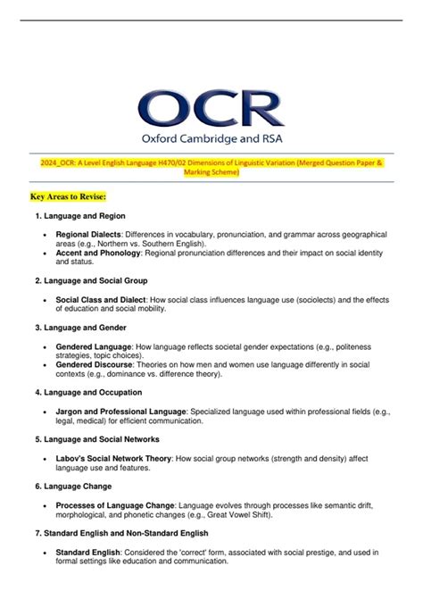 2024 Ocr A Level English Language H470 02 Dimensions Of Linguistic Variation Merged Question