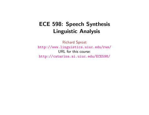 Speech Synthesis Linguistic Analysis Project Ece 598 Docsity