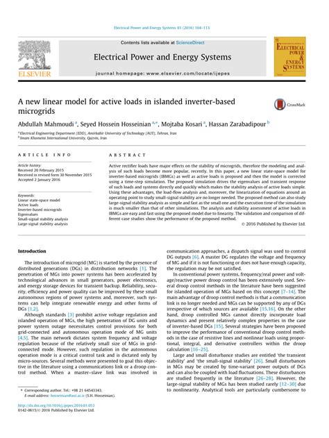 Pdf A New Linear Model For Active Loads In Islanded Inverter Based Microgrids