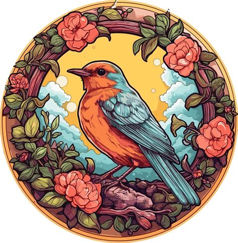 Premium Vector Robin Circle Design Tshirt A Fusion Of Botanical