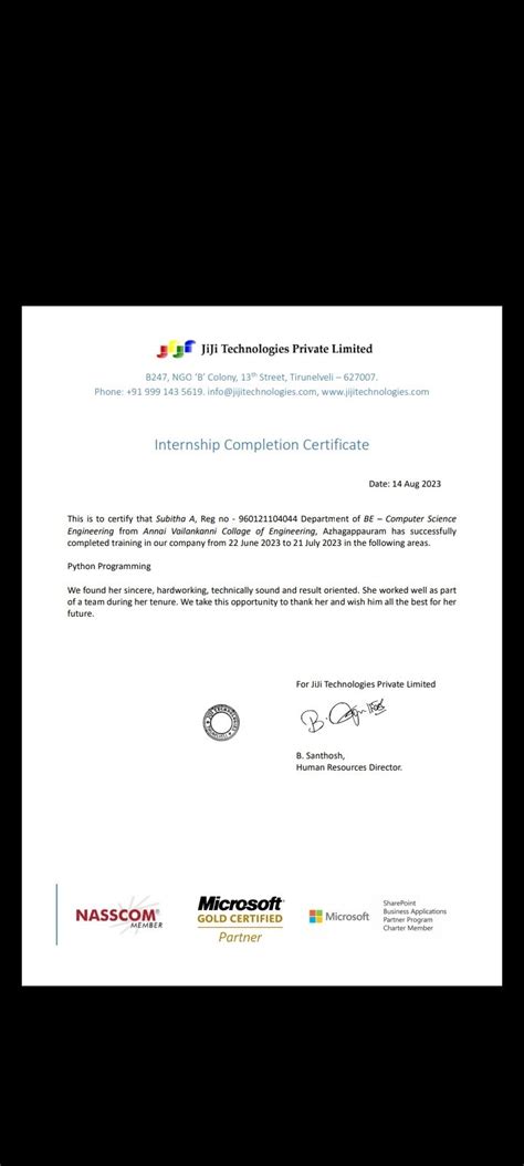 Subitha A On Linkedin I Have Completed Python Programming Language In Jiji Technologies