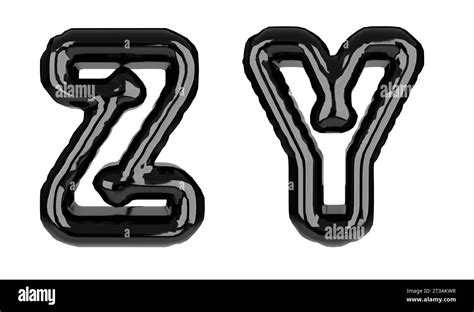 Glossy Inflated Black Color Letter Z Y Illustration 3d Render Of