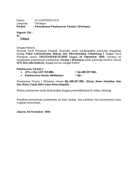 Surat Permohonan Pembayaran Termin 1 Pdf