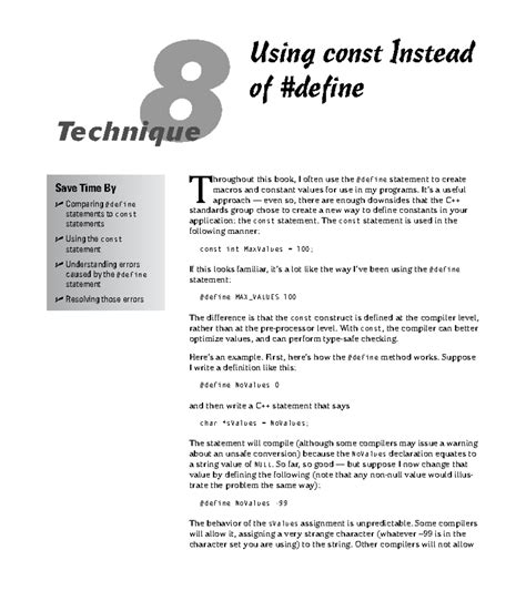C Timesaving Techniques 8 Using Const Instead Of Define T Hroughout This Book I Often Use