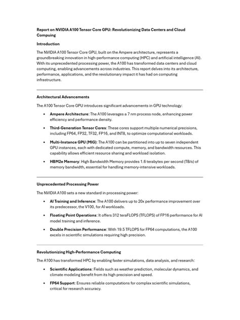 Report On Nvidia A100 Tensor Core Gpu Pdf Artificial Intelligence