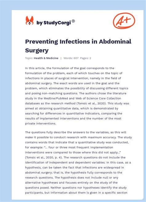 Preventing Infections In Abdominal Surgery Free Essay Example