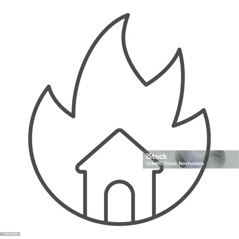 火的象徵和家庭細線圖示房子在火輪廓風格象形圖在白色背景用於移動概念和網路設計的框架的物業燃燒悲劇向量圖形向量圖形及更多不動產圖片 Istock