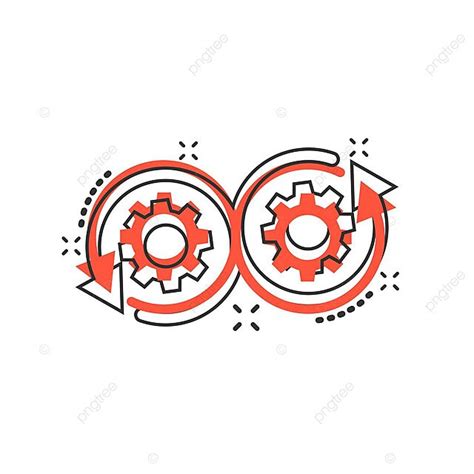 Devops Comic Icon With Cog And Arrow Product Devops Process Vector