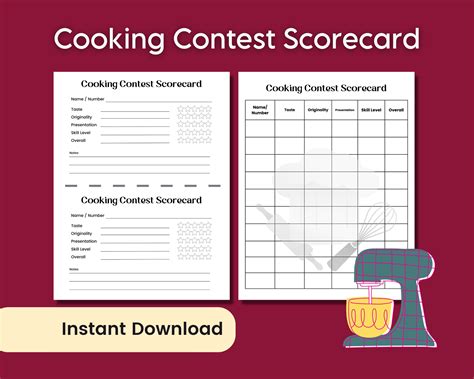 Cooking Contest Score Card Cookoff Party Food Tasting Game Food