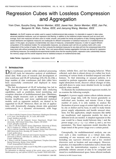 Pdf Regression Cubes With Lossless Compression And Aggregation