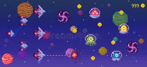 Retro Space Battle With UFOs Planets And Explosions Stock Illustration Illustration Of Blue