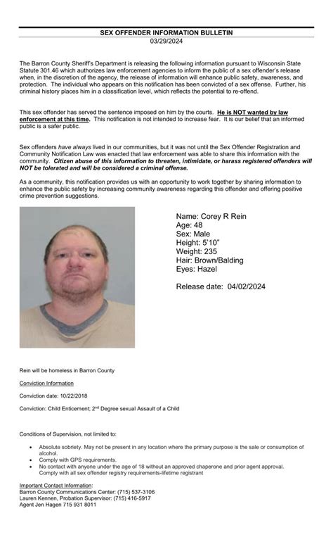 Barron Sex Offender Information Bulletin 3 29 2024 Facebook