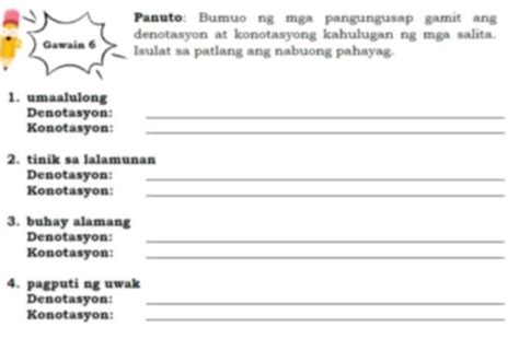Panuto Bumuo Ng Mga Pangungusap Gamit Ang StudyX