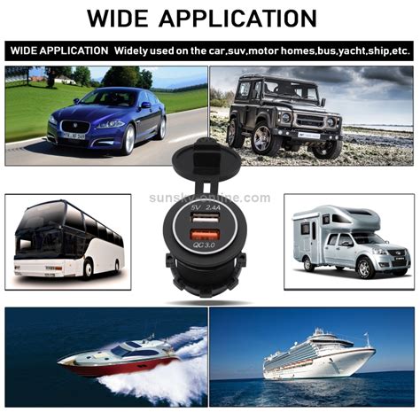 범용 자동차 Qc30 듀얼 포트 Usb 충전기 전원 콘센트 어댑터 5v 24a Ip66 60cm 케이블 포함 백색 빛