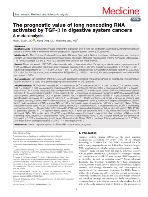 PDF The prognostic value of long noncoding RNA activated by TGF β in