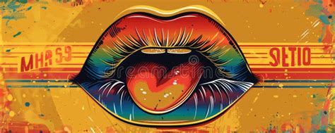 Colorful Retro Pop Art Rainbow Lips With Tongue Out On Vibrant