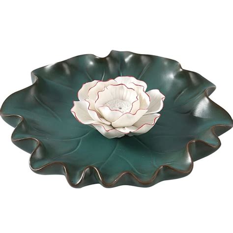 创意荷叶陶瓷茶室檀香炉香盒香薰炉莲花香插家用香座线香炉批发 花瓣网