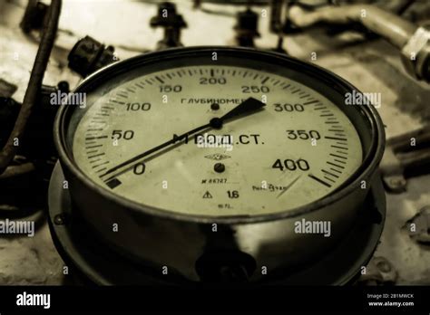 Old Depth Gauge With Cyrillic Writing In Russian Submarine Royalty