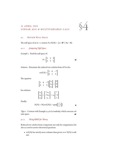 11april2013 Linearalg Multivariablecalc Computing Null Space Pdf